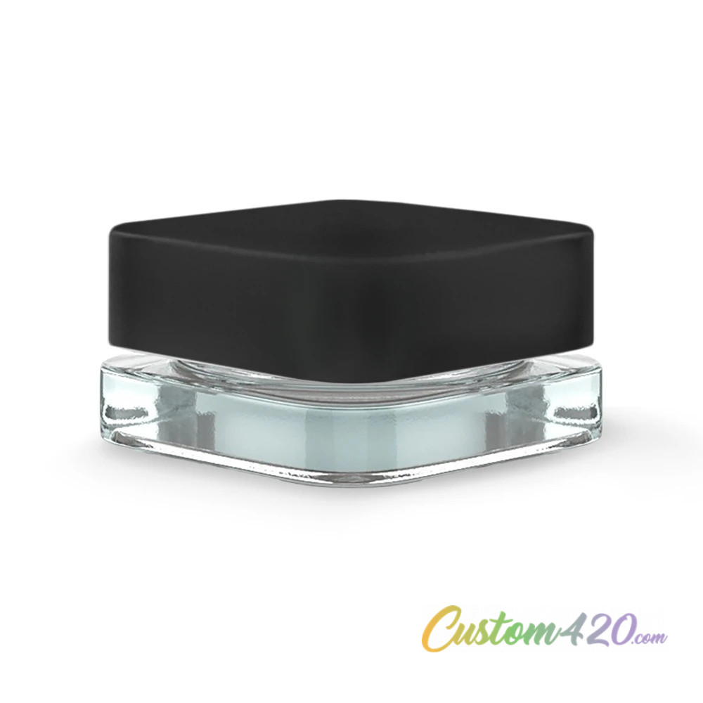 9ml Cube Concentrate Jar - Clear Base & Black Lid (320 Qty) - Custom420